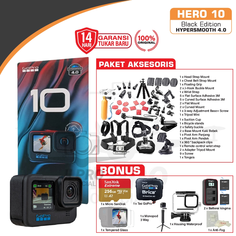 Jual GoPro Hero 10 Black Edition 23.6MP HyperSmooth 5.3K 60fps X | Shopee Indonesia
