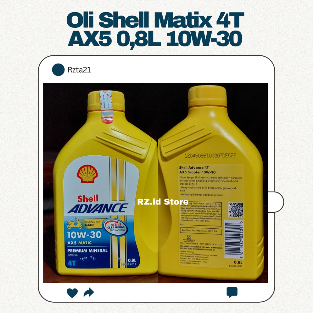 Jual OLI SHELL ADVANCE AX5 MATIC SCOOTER 0.8L 10W-30 [ORIGINAL 100%] | Shopee Indonesia