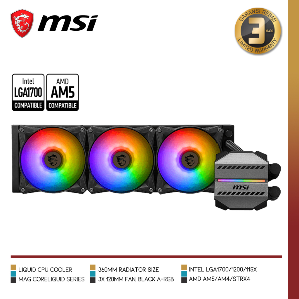 Jual MSI MAG CORELIQUID M360 | Liquid CPU Cooler 360mm | Shopee Indonesia