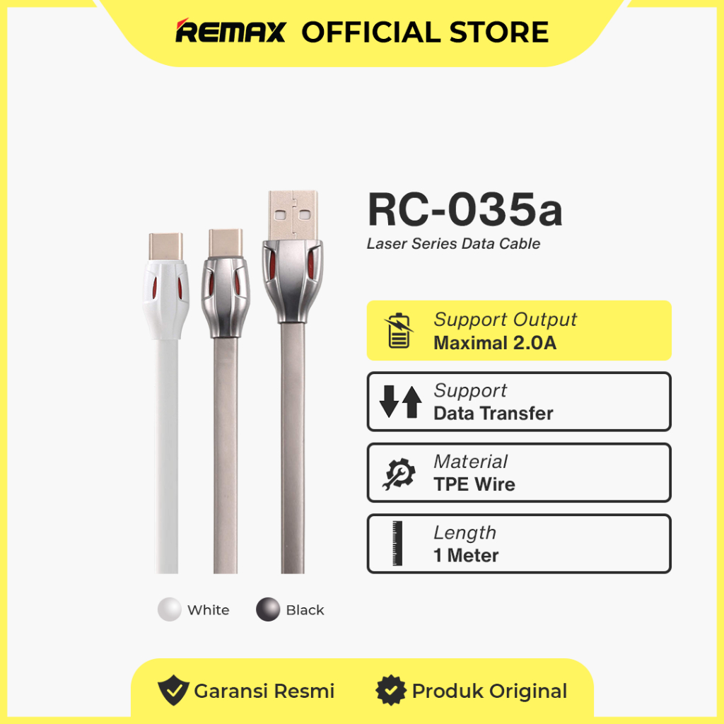 Jual Remax Data Cable For Type-C 2,0Ampere TPE Material 1M RC-035a | Shopee Indonesia