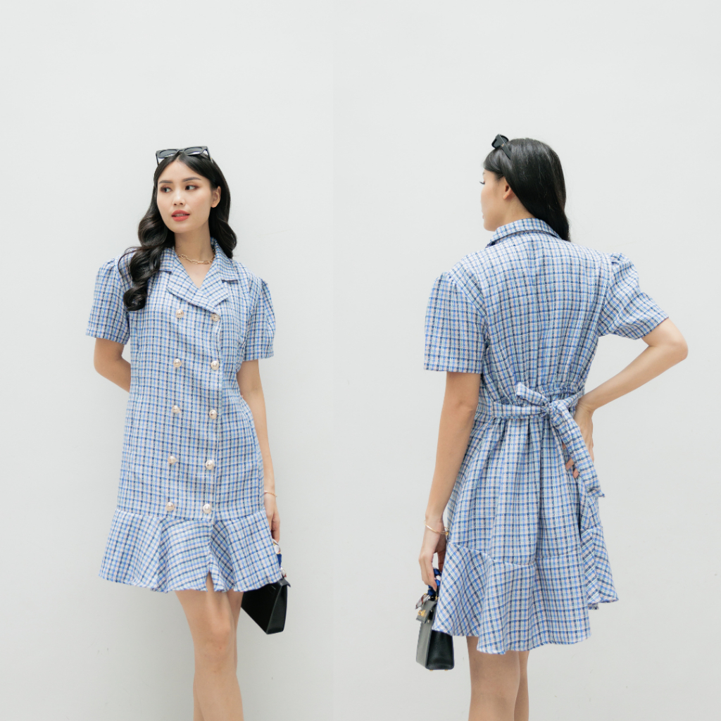 Jual Rachel Midi Dress / Outfit Kantoran Tweed Premium / Slim Fit Collar Casual Busui Friendly ...