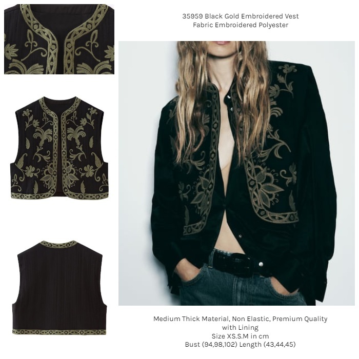 Jual 35959 Rompi Hitam Wanita Black Gold Embroidered Vest | Shopee ...