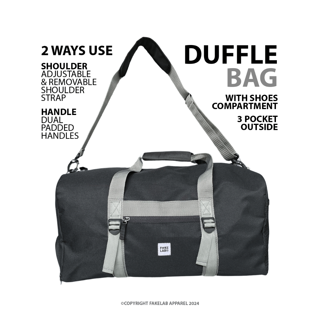 Jual Fakelab Duffle Bag Black Grey Two Tone/ Travel Bag/ Tas Pakaian ...