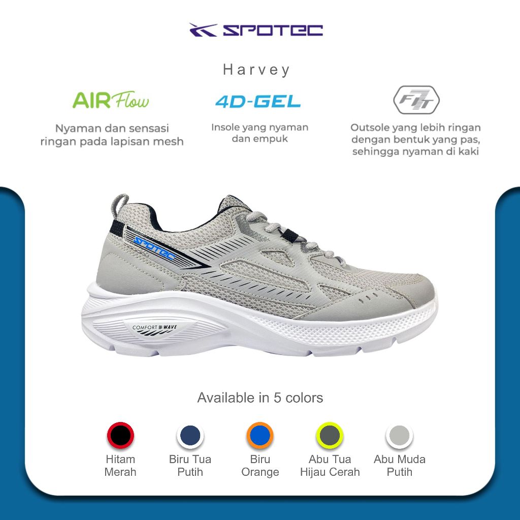 Jual SPOTEC Sepatu RUNNING Artikel HARVEY-Abu Muda/Putih | Shopee Indonesia