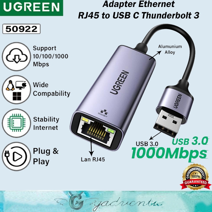 Jual UGREEN Lan Adapter Gigabit USB Type C To RJ45 Fast Penyambung ...