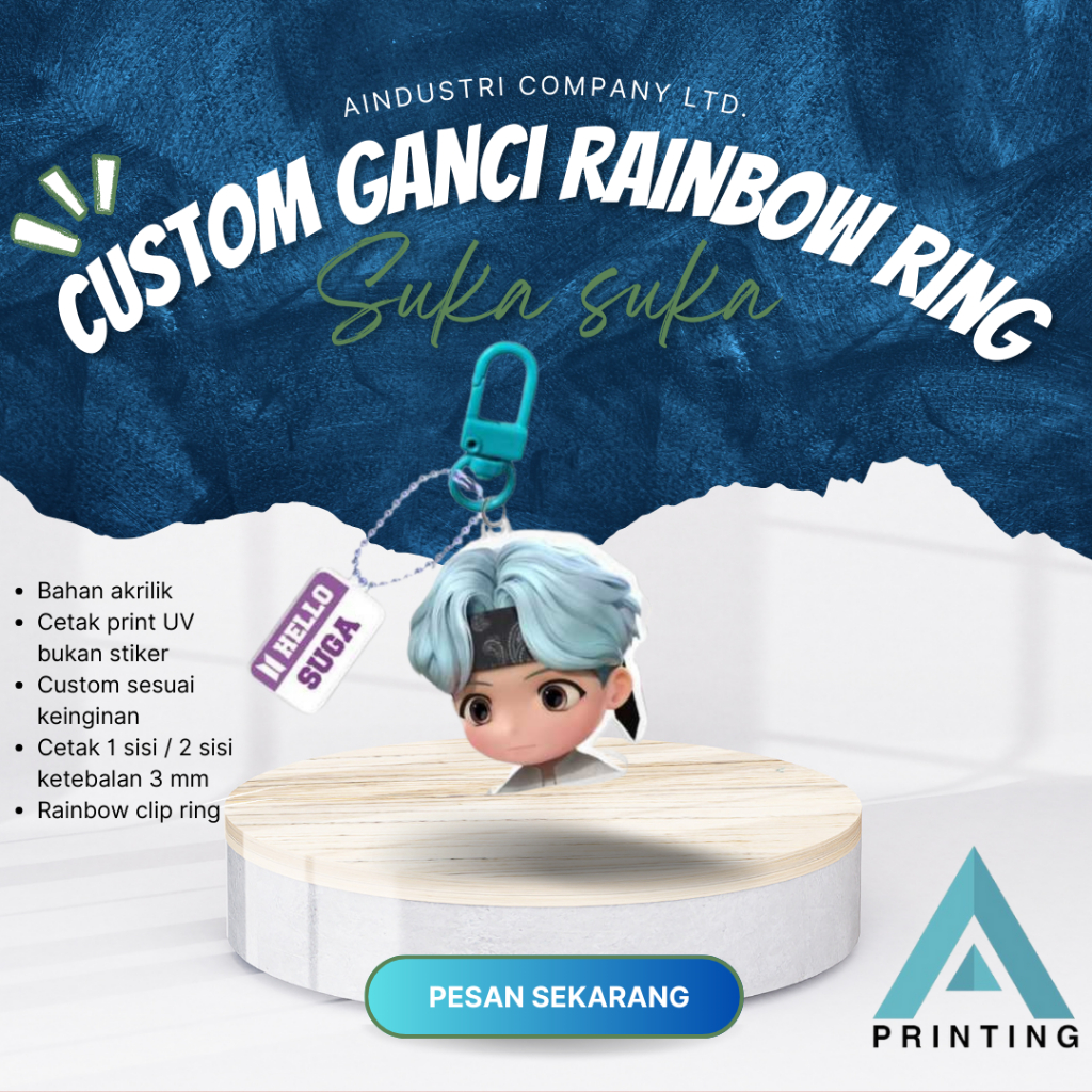 Jual GANTUNGAN KUNCI RAINBOW AKRILIK Clip Ring Gambar KPOP BTS Tiny Tan / Custom Print UV Double ...