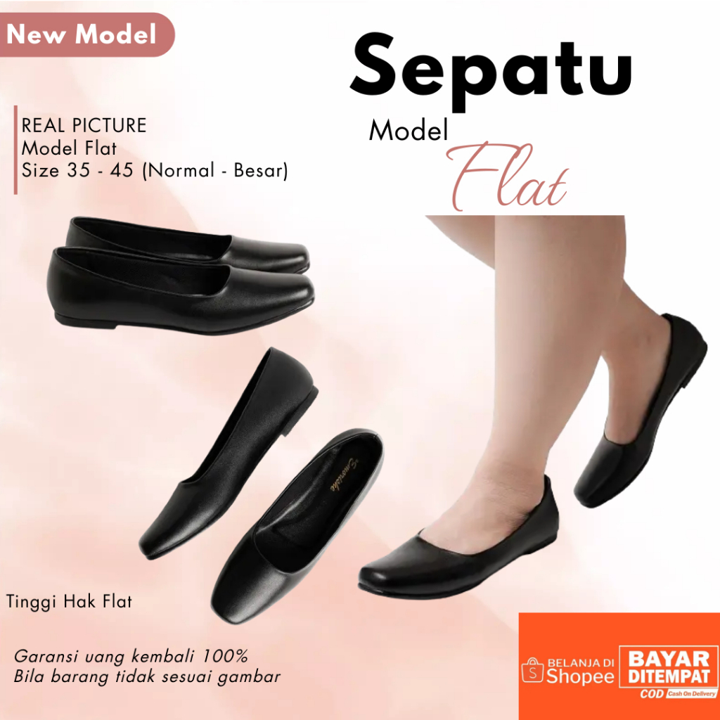 Jual Zavatu Sepatu Flat Perawat Dokter Suster Kantor Wanita Hitam Dop ...