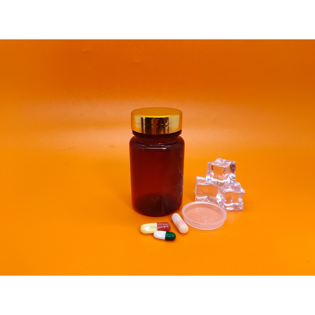 Jual Botol obat kapsul 100ml Coklat tutup coklat Chrome gold isi 30 ...