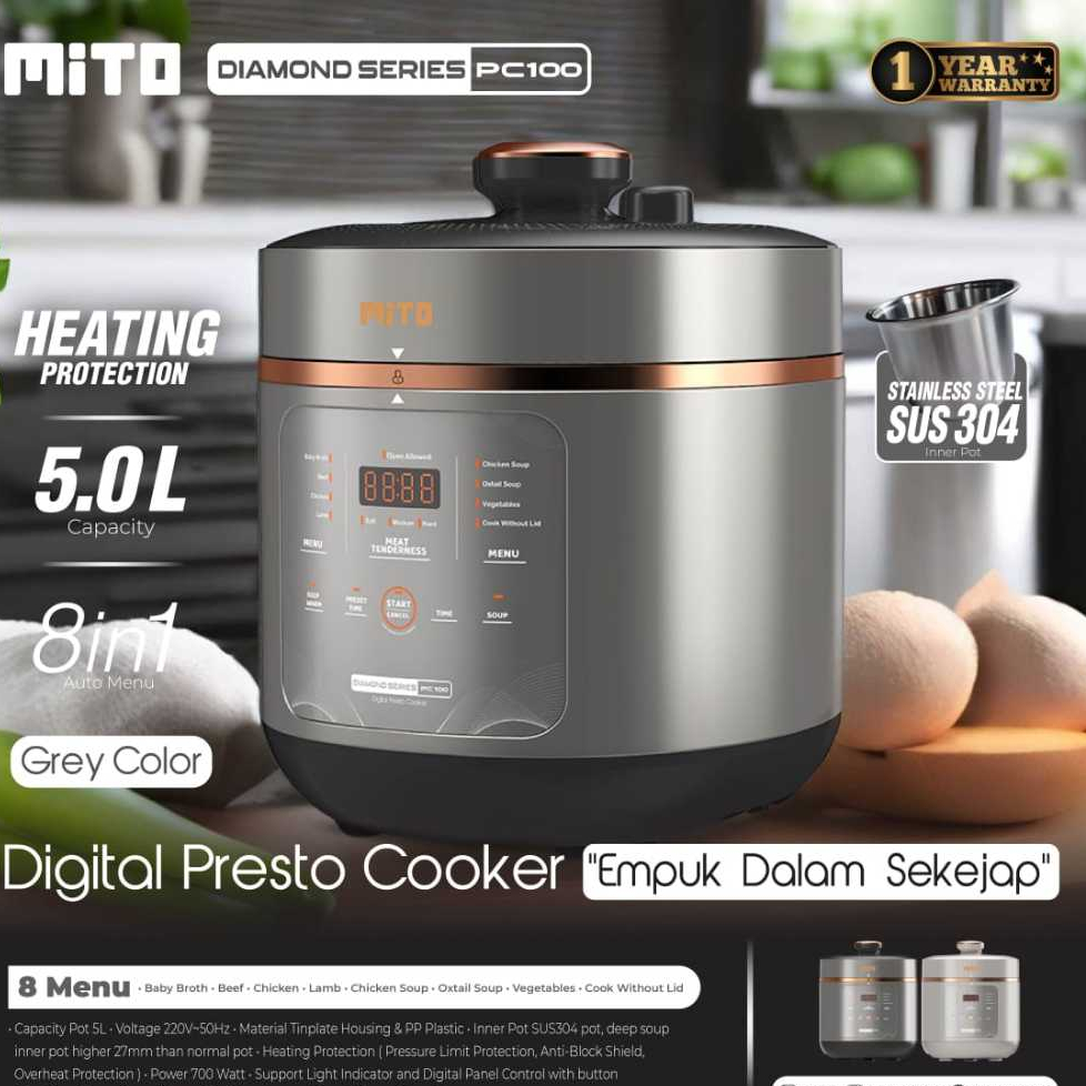 Jual Mito PC-100 Presto Cooker Digital Pressure Cooker Diamond Series Kapasitas 5 Liter Garansi ...