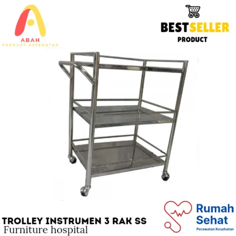 Jual Trolley instrumen 3 Rak susun stainless / Meja instrumen / troli ...