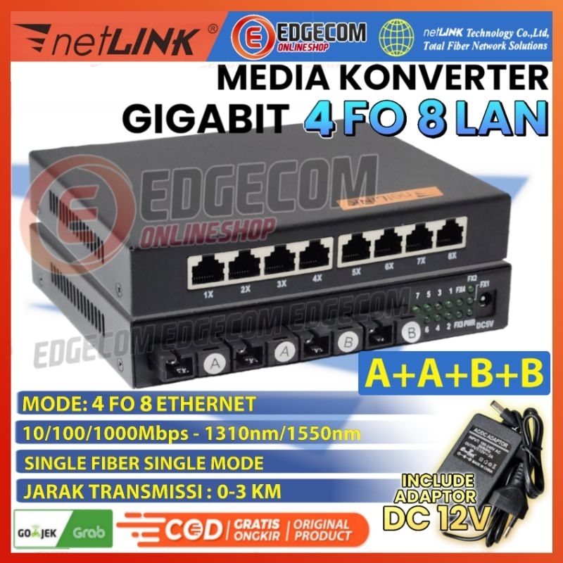 Jual Media Konverter 4 FO 8 LAN 10/100/1000 LAN RJ45 Gigabit Ethernet Fiber Optic Media ...