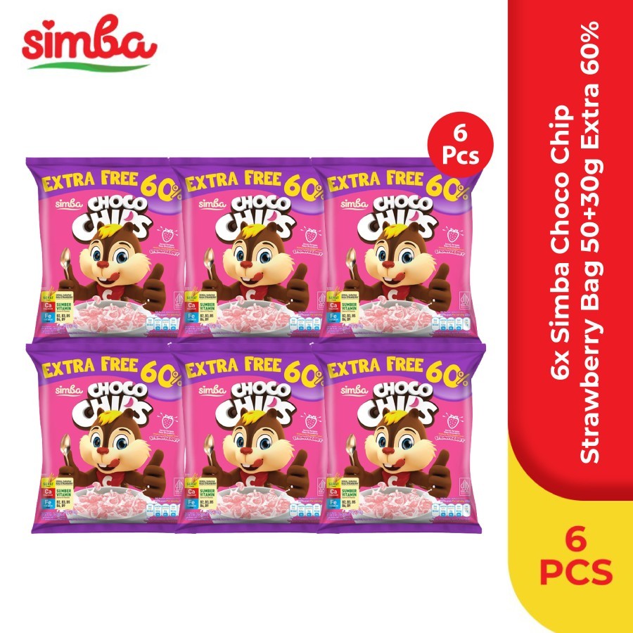 Jual Simba Choco Chips Strawberry Bag 50gr + 30gr Extra 60% x 6 Pcs ...