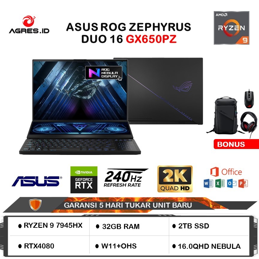 Jual ASUS ROG ZEPHYRUS DUO 16 GX650PZ RYZEN 9 7945HX RTX4080 12GB/ 32GB ...