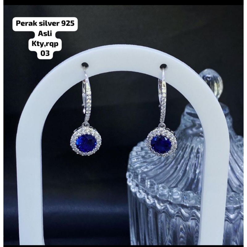 Jual Anting perak silver 925 asli,blue shapire,lengkap surat+dompet ...
