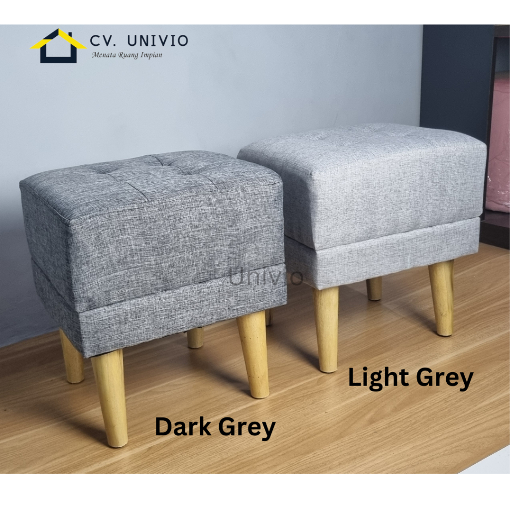 Jual UNIVIO Kursi Meja Rias Pouf Puff Stool Canvas Daphnie Kaki Retro ...