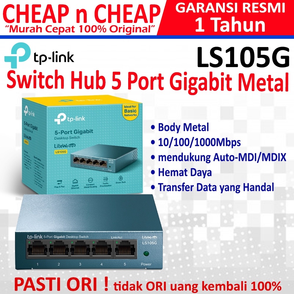 Jual TP-Link LS105G 5 Port Gigabit Metal - Switch Hub TPLink LS 105 G ...