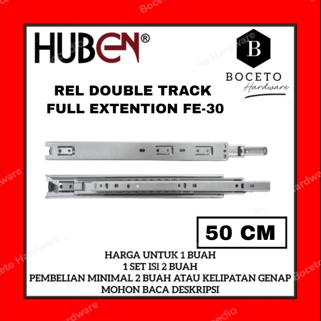 Jual Rel Laci HUBEN 50 cm Double Track / Full Extension / Ball Bearing ...