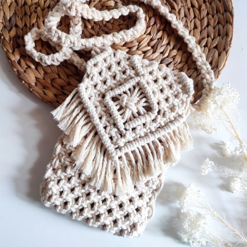 Jual Tas Macrame Handmade / Macrame Bag / Tas hape macrame / macrame ...