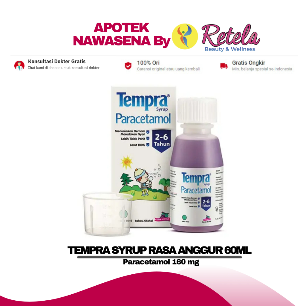 Jual TEMPRA SYRUP RASA ANGGUR 60ML ( Paracetamol 160 mg ) | Shopee ...