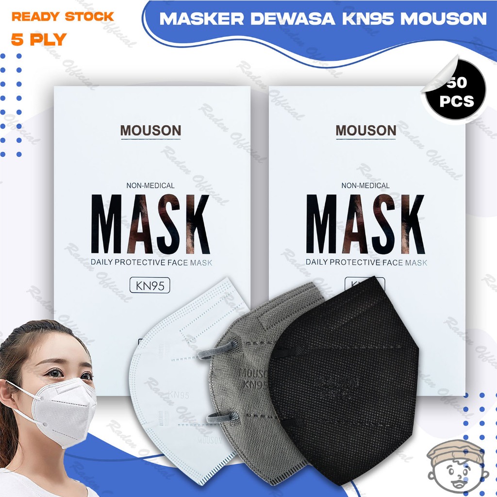 Jual Masker KN95 MOUSON 5Ply isi 50Pcs Putih Hitam Abu Warna KN 95 5 ...