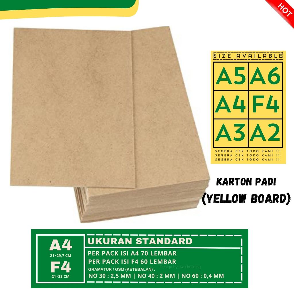 Jual KARTON PADI/YELLOW BOARD/KERTAS HARD COVER NO.40 A4 & F4 PERPACK ...