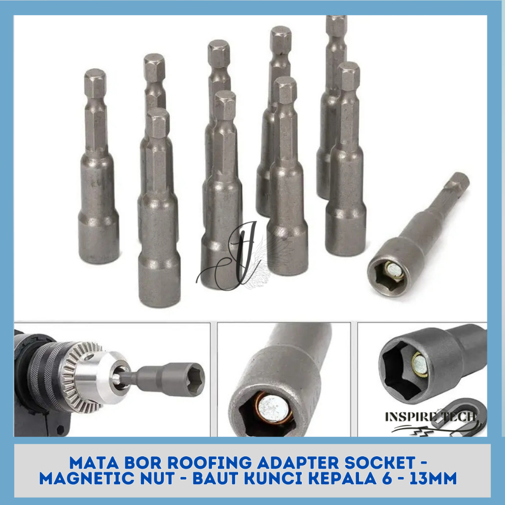 Jual Mata Bor Kunci Shock MAGNETIC NUT ROOFING BAUT KUNCI KEPALA 6 - 13MM ADAPTER SOCKET ...