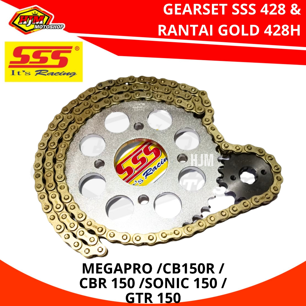 Jual GEARSET SSS CB 150R CBR 150 GL MEGAPRO SONIC TIGER VERZA SUPRA GTR DAN RANTAI GOLD 428H ...