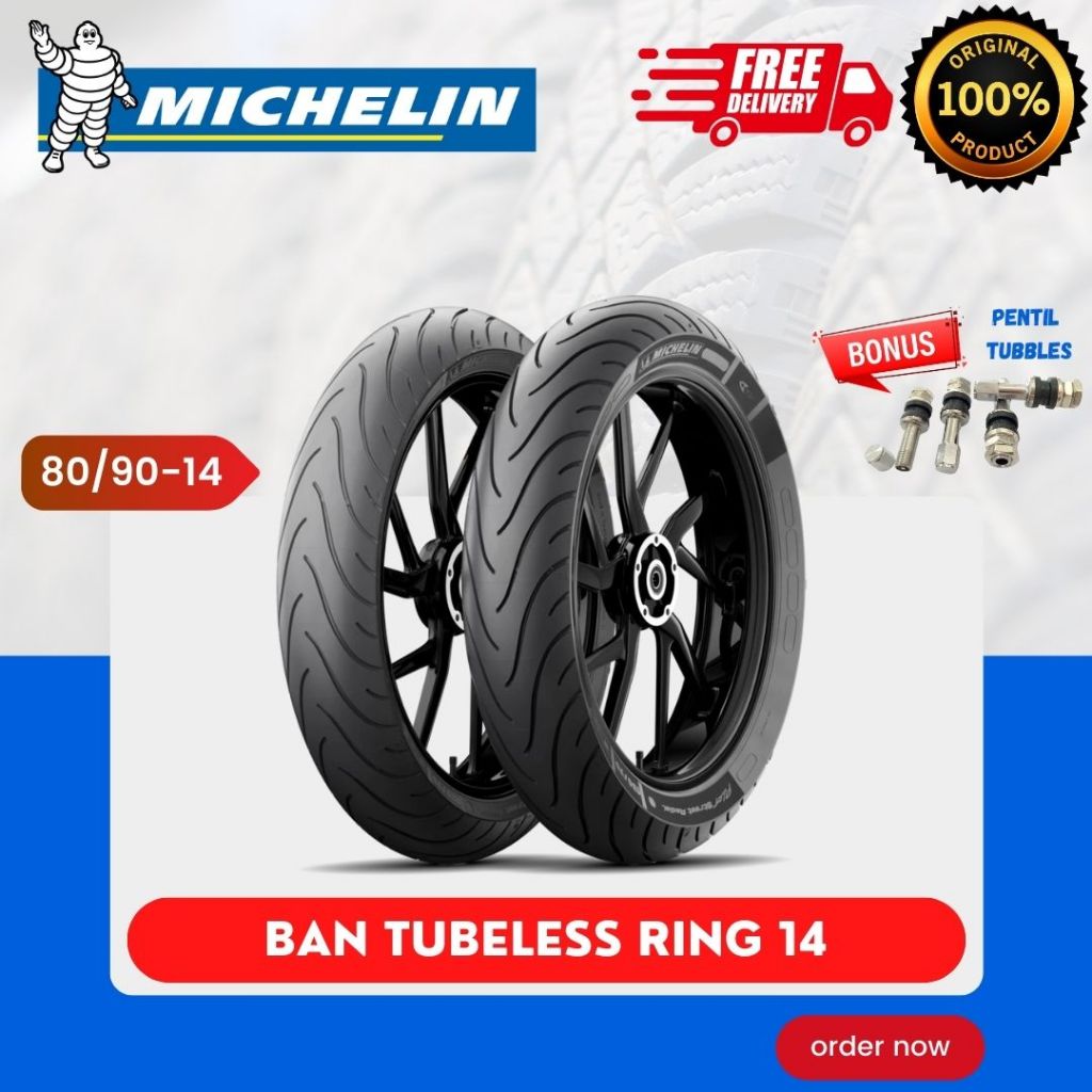 Jual [READY COD] BAN MICHELIN RING 14 PILOT STREET TUBELESS 80/90-14 ...