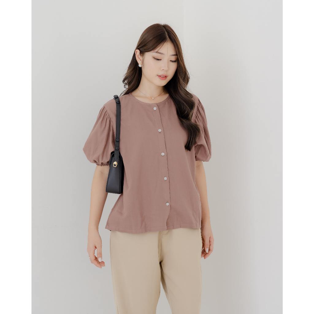 Jual Duvelle Abigail Blouse Puffy Sleeve / Short Slevee Shirt / Atasan Kantor Wanita / Baju ...