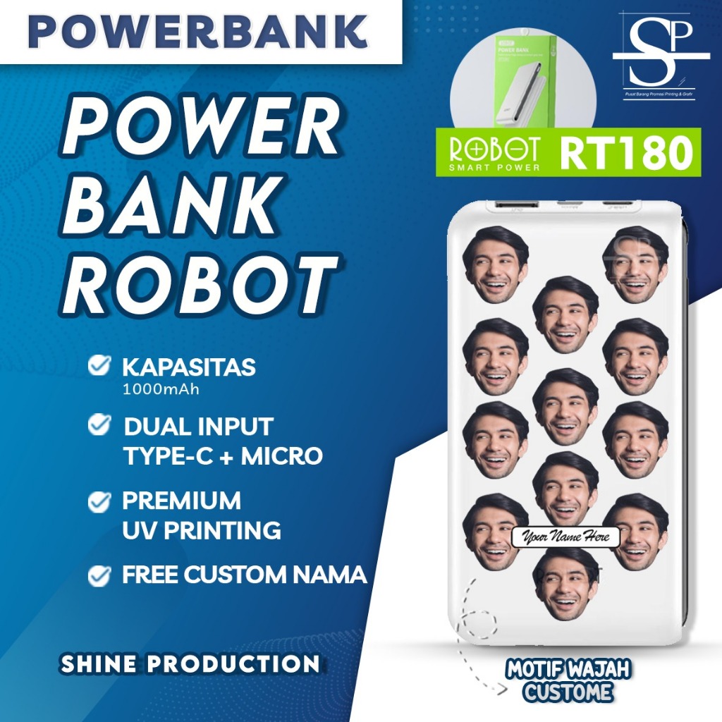 Jual Powerbank Robot RT12 10000mAh Custom Muka / Wajah Free Custom Nama ...