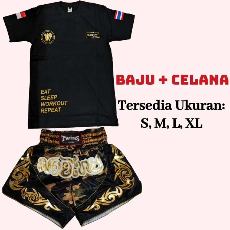 Jual Celana Muaythai Muay Thai Kick Boxing Tinju MMA Plus Baju Tshirt T ...
