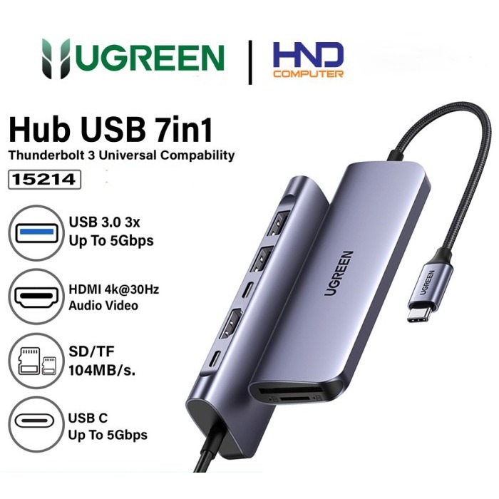 Jual UGREEN 7in1 USB HUB Type C to HDMI USB 3.0 SD TF Card 4K 30Hz - 15214 | Shopee Indonesia