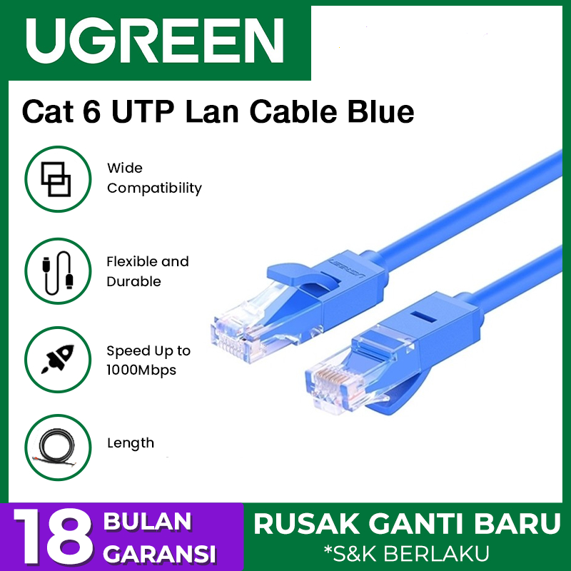 Jual UGREEN Cat 6 UTP Lan Cable 20 Meter (Blue) | Shopee Indonesia