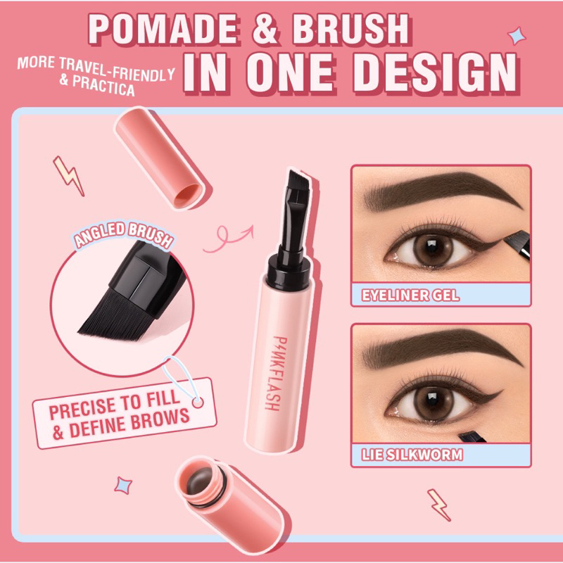 Jual Pinkflash pink flash pomade & brush color stay waterproof eyebrow ...