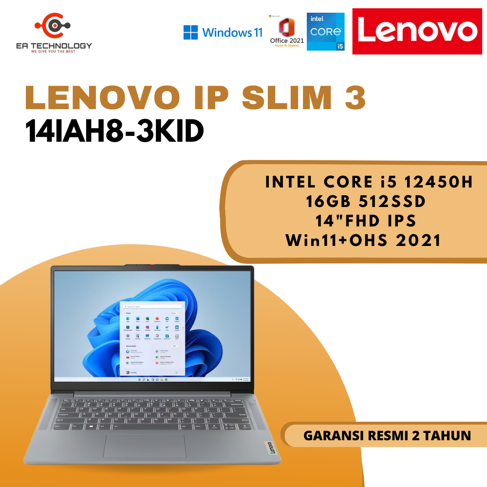 Jual LENOVO IP SLIM 3 14IAH8-3KID i5-12450H 16GB 512SSD 14" FHD IPS W11 OHS | Shopee Indonesia