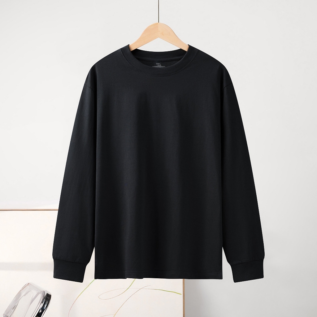 Jual GLEEVANO - Kaos Polos Hitam Rib Lengan Panjang Tshirt Long Sleeve ...