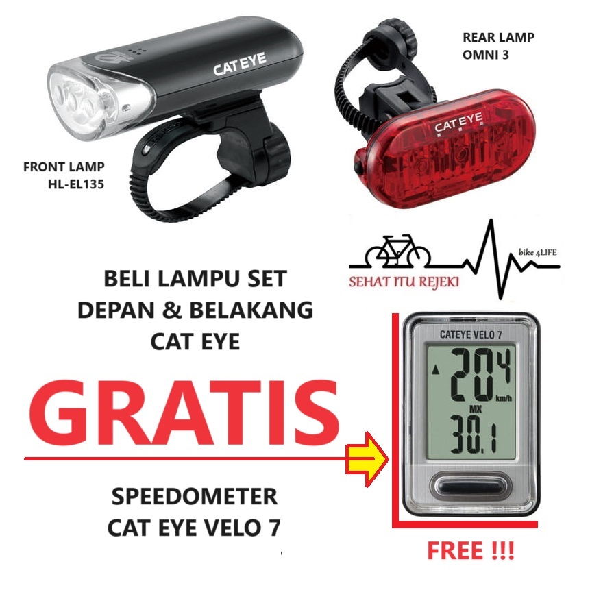 Jual CAT EYE GO KIT LAMPU SEPEDA SET DEPAN BELAKANG FREE SPEEDOMETER ...