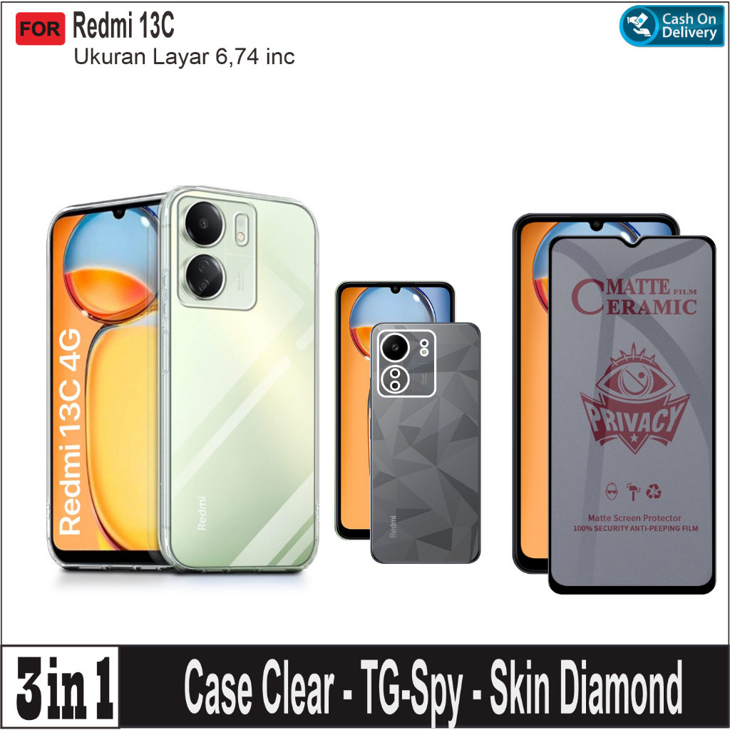 Jual Case Clear Redmi 13C Paket 3in1 Casing Bening Free Tempered Glass ...