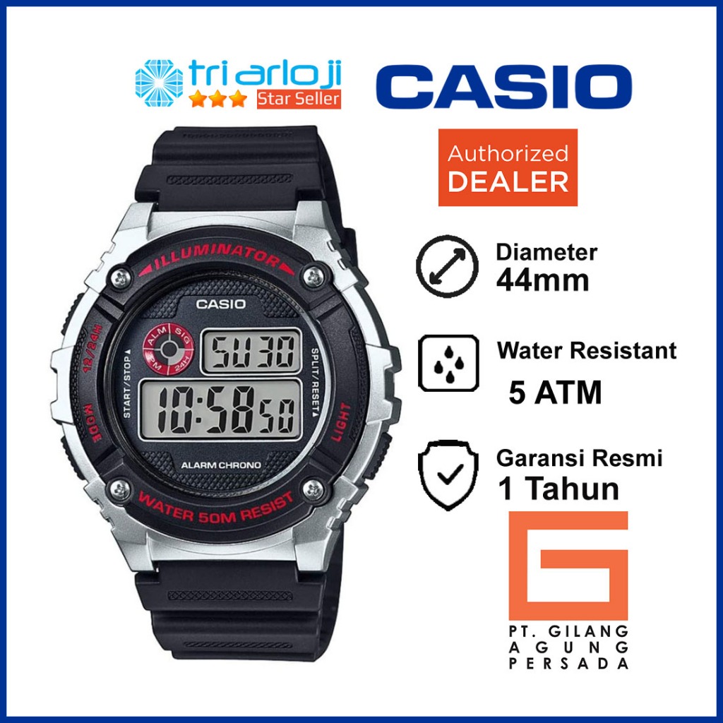 Jual CASIO W-216H-1CVDF Jam Tangan Digital Pria Hitam W216H W-216H-1C | Shopee Indonesia
