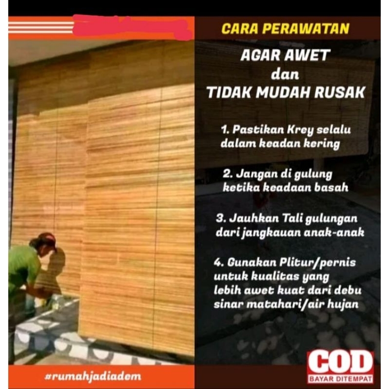 Jual Kerey Bambu sawit 250 x 250 lengkap tali penggulung+ring besi ...