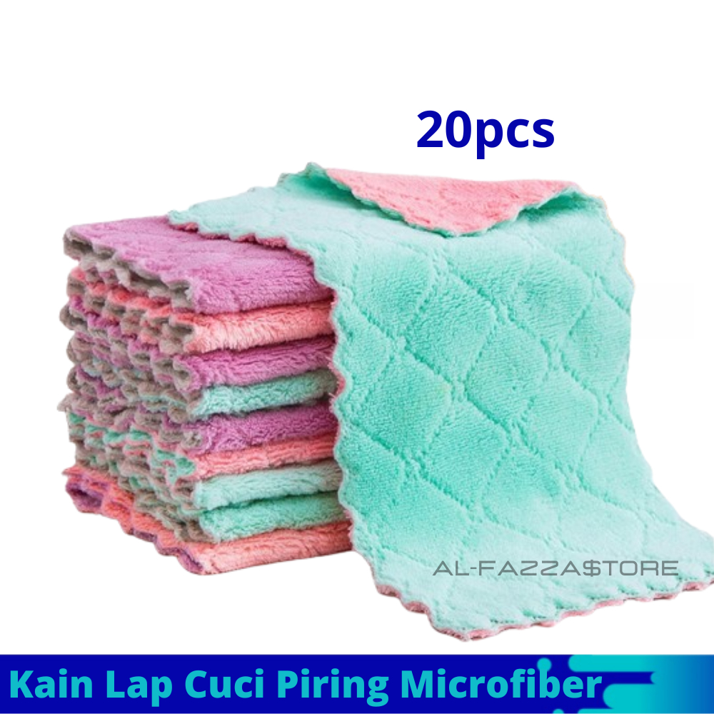 Jual (20pcs) Kain Lap Microfiber Cuci Piring Anti Minyak Bahan Coral ...