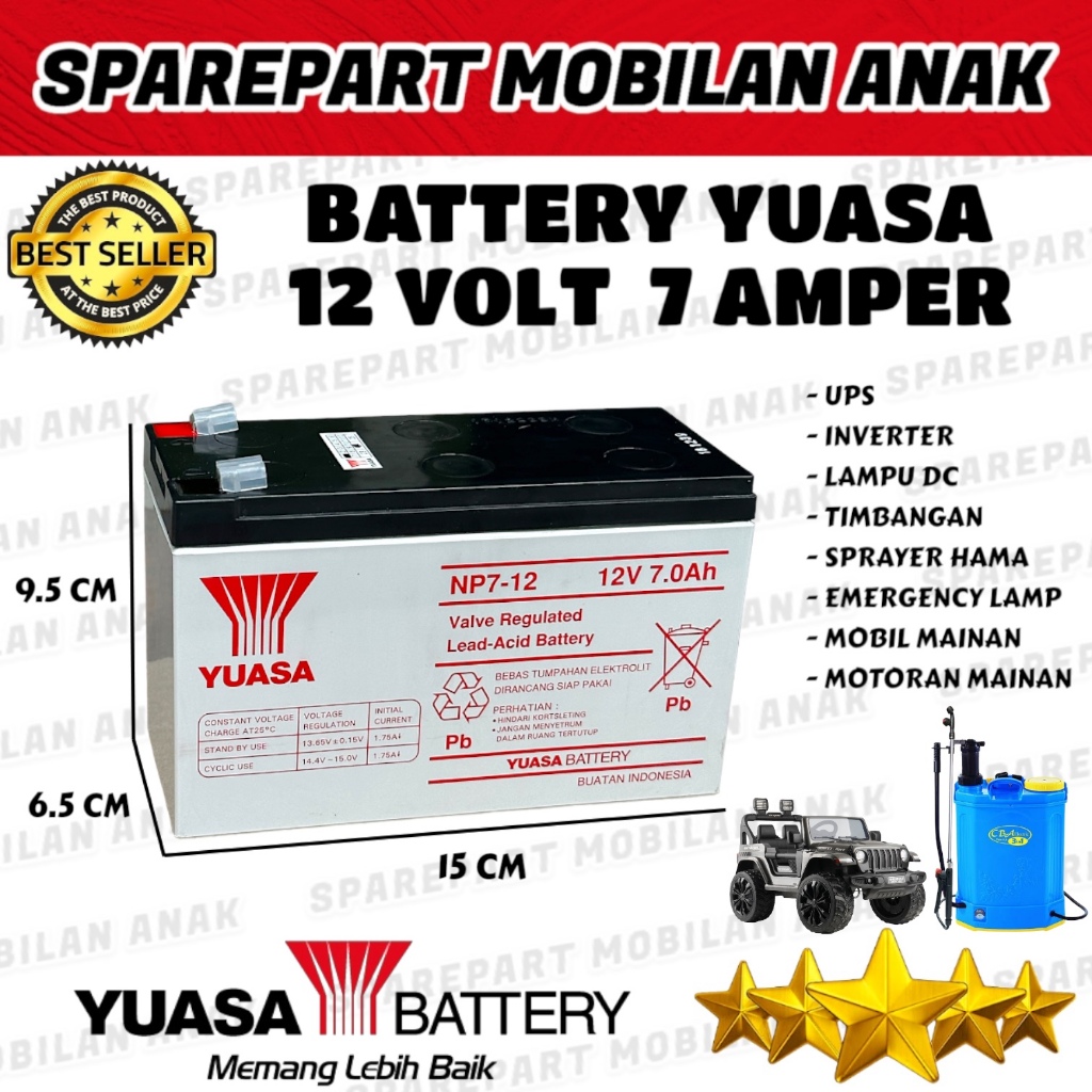 Jual BATTERY VRLA ORIGINAL YUASA 12V 7AH NP7-12 ACCU KERING MOBIL AKI MAINAN ANAK SPRAYER HAMA ...