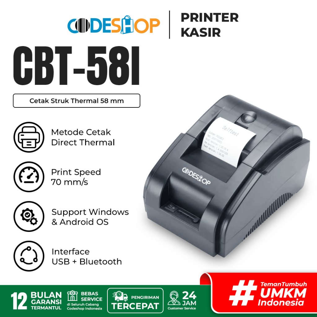 Jual Printer Termal Codeshop CBT-58i Print Nota Kasir 58 mm Bluetooth ...