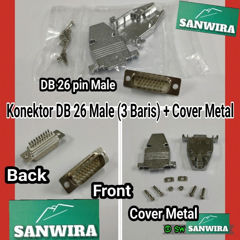 Jual Konektor DB 26 MALE cover metal / Konektor DB26 Male 3 baris cover ...