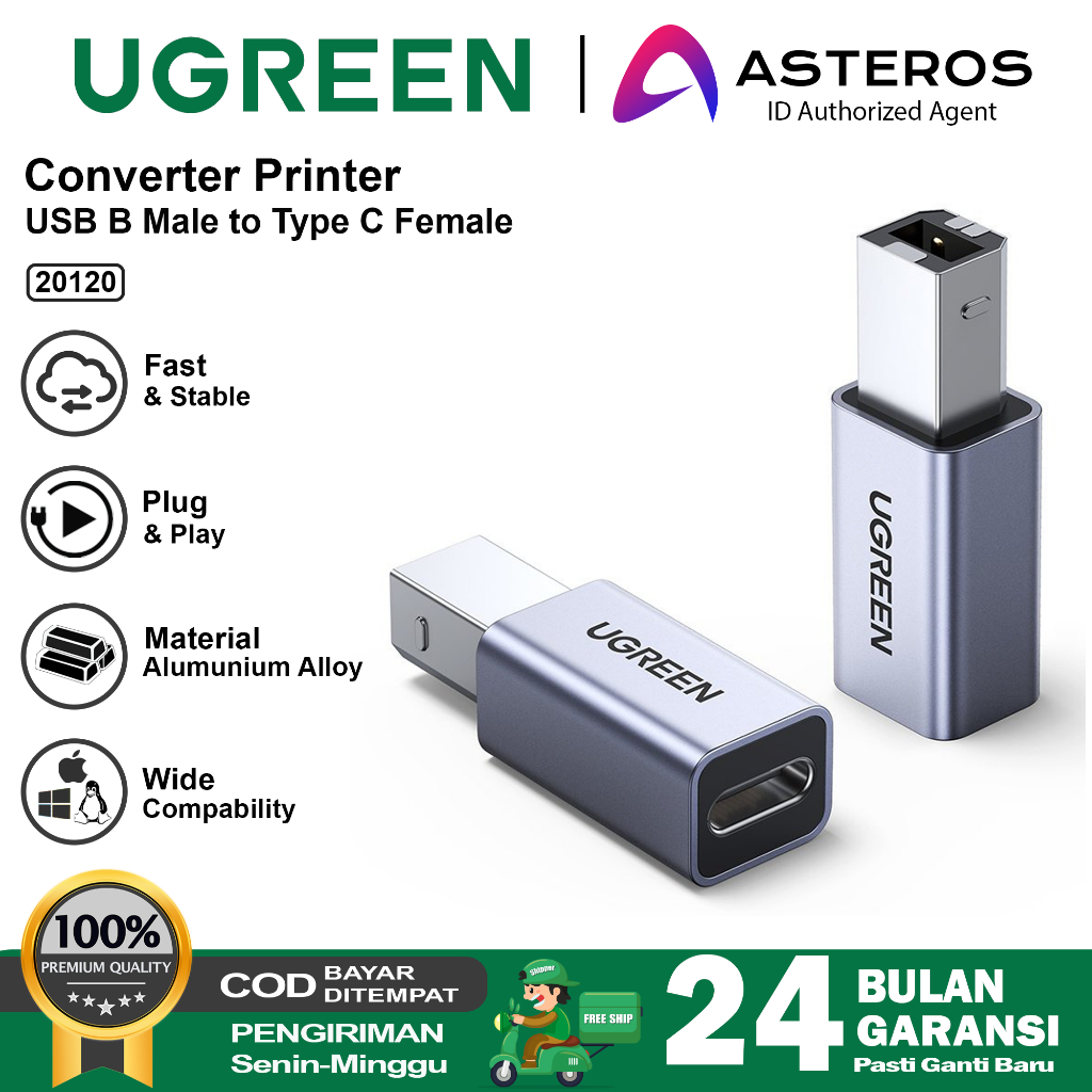 Jual UGREEN Converter Printer USB Type-C Female To USB-B 2.0 Adapter ...