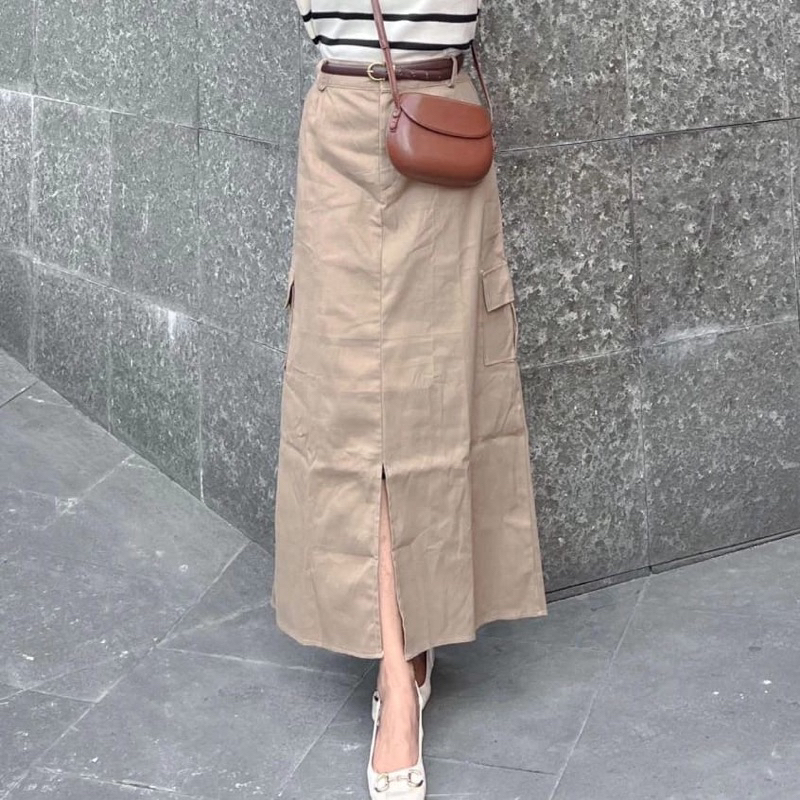 Jual Rok Cargo Skirt Belah Tengah Twill Premium Korean style Rok Wanita ...