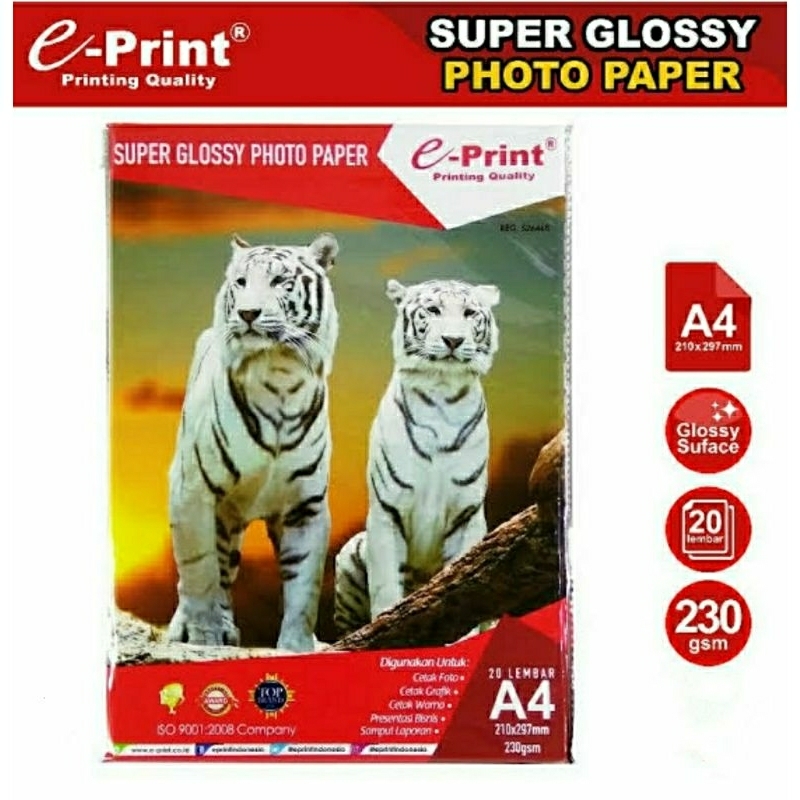 Jual Kertas Foto e Print 230 GSM A4 isi 20 Lembar / Photo Paper Super ...