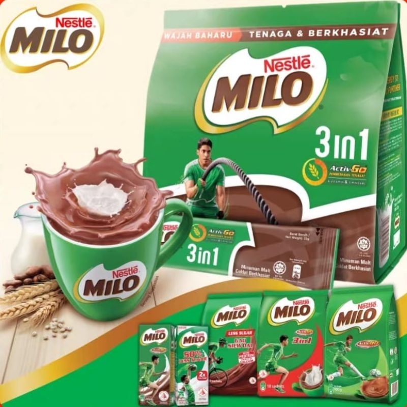 Jual NESTLE MILO 3in1 Activ-Go Bubuk Malt Coklat Produk Malaysia ...