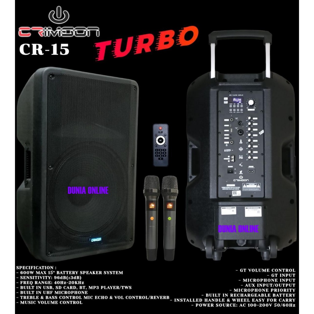 Jual SPEAKER PORTABLE CRIMSON CR15 TURBO CR-15 TURBO CRIMSON CR 15TURBO 15 INCH ORIGINAL ...