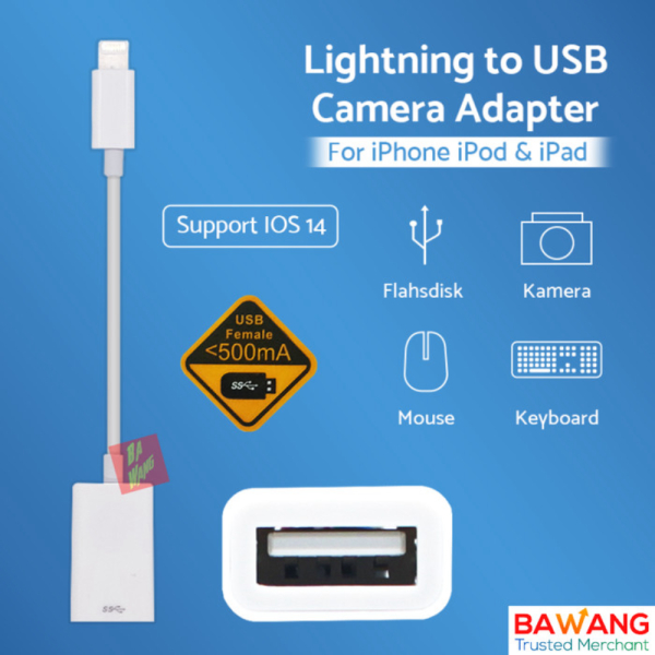 Jual Jual Lightning to USB OTG Camera Adapter support iOS 13 FlashDisk ...